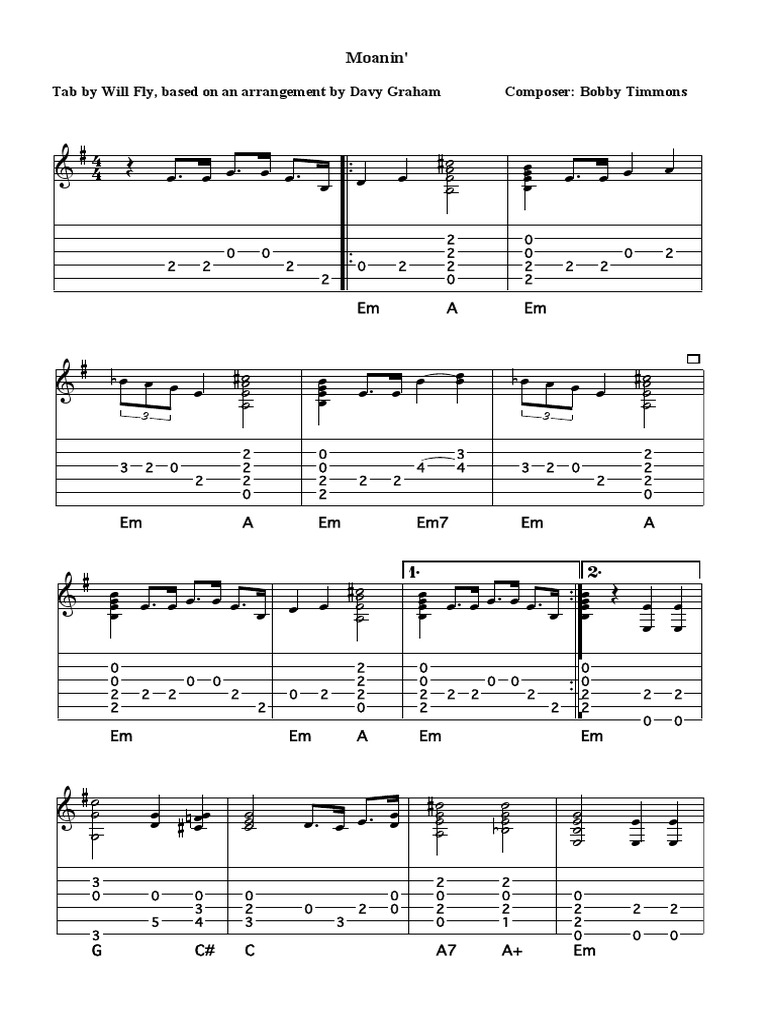 Moanin': Composer: Bobby Timmons Tab by Will Fly, Based On An ...