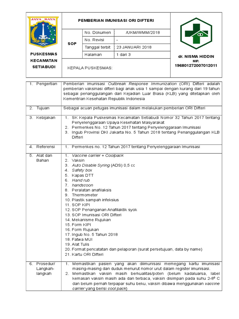 Sop Pemberian ORI Difteri | PDF