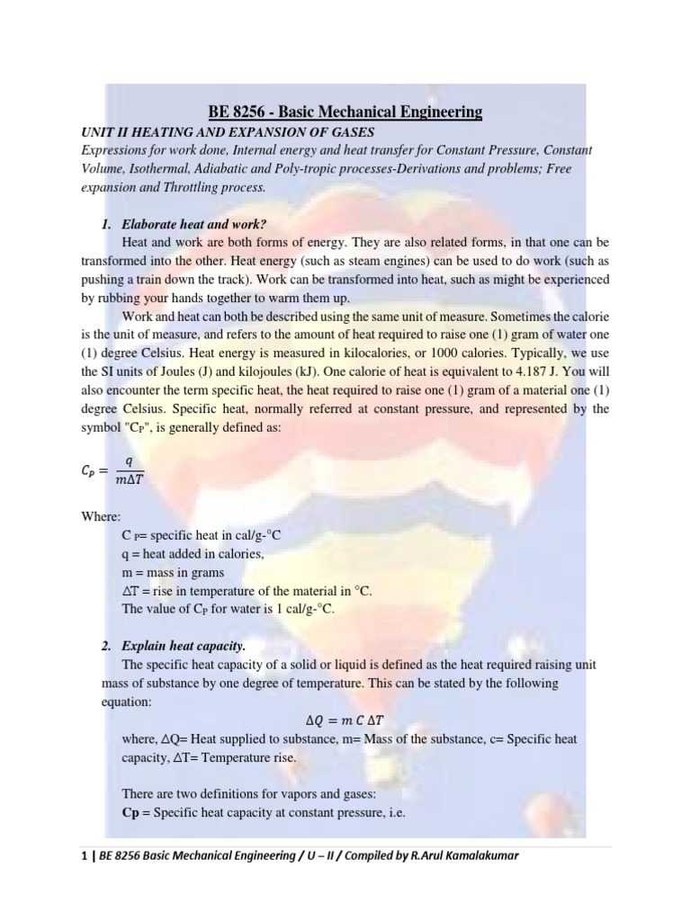 BE 8256 - Basic Mechanical Engineering U-II | PDF | Heat | Enthalpy