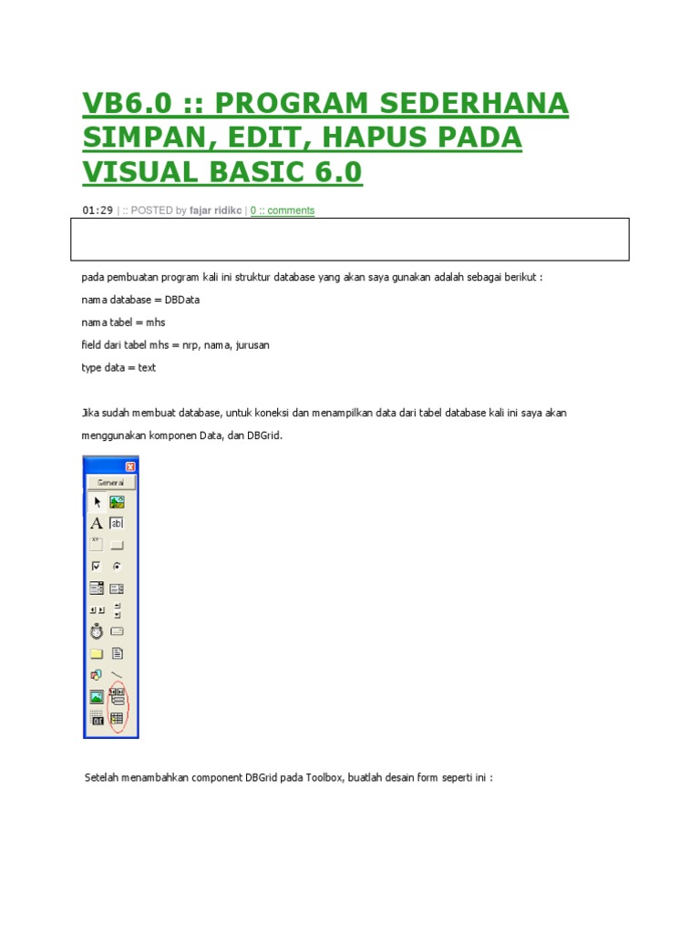 Program Sederhana Simpan, Edit, Hapus Pada Visual Basic 6.0 | PDF