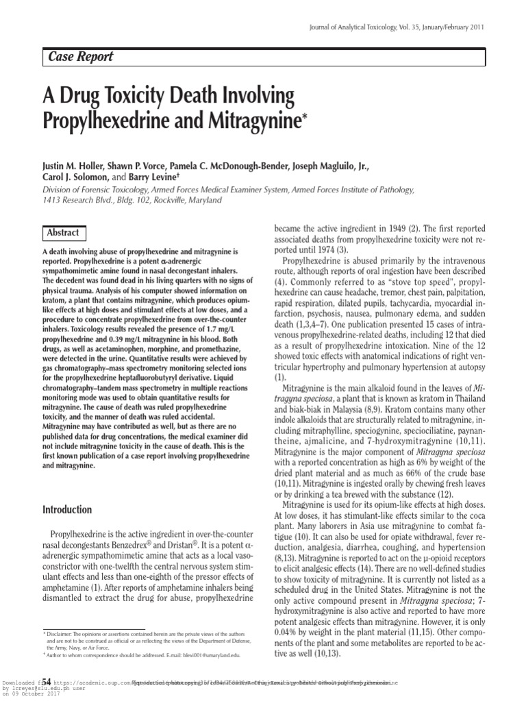A Drug Toxicity Death Involving Propylhexedrine and Mitragynine | PDF ...