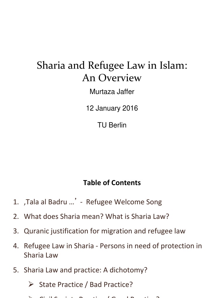 2016 01 Sharia and Refugee Law in Islam Murtaza Jaffer | PDF | Sharia | Refugee