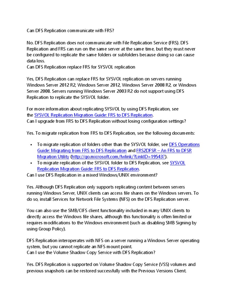 Can DFS Replication Communicate With FRS | PDF | Active Directory | Computer File