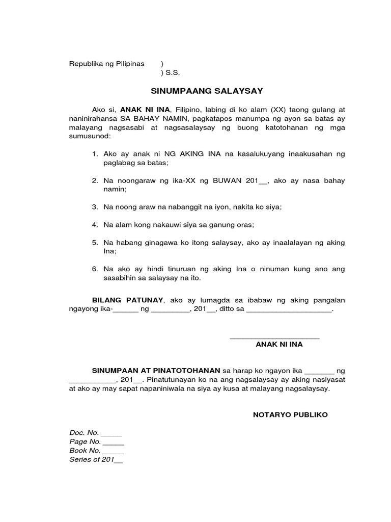 Sinumpaang Salaysay - Blank | PDF