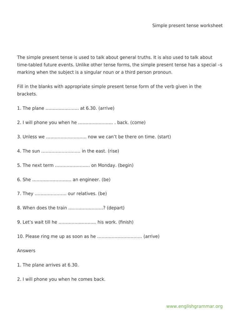Simple Present Tense Worksheet PDF | PDF