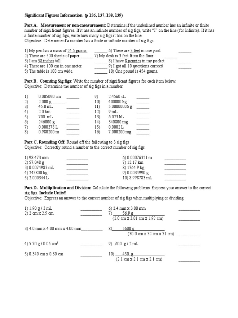 Sig Fig Practice | PDF | Significant Figures | Multiplication