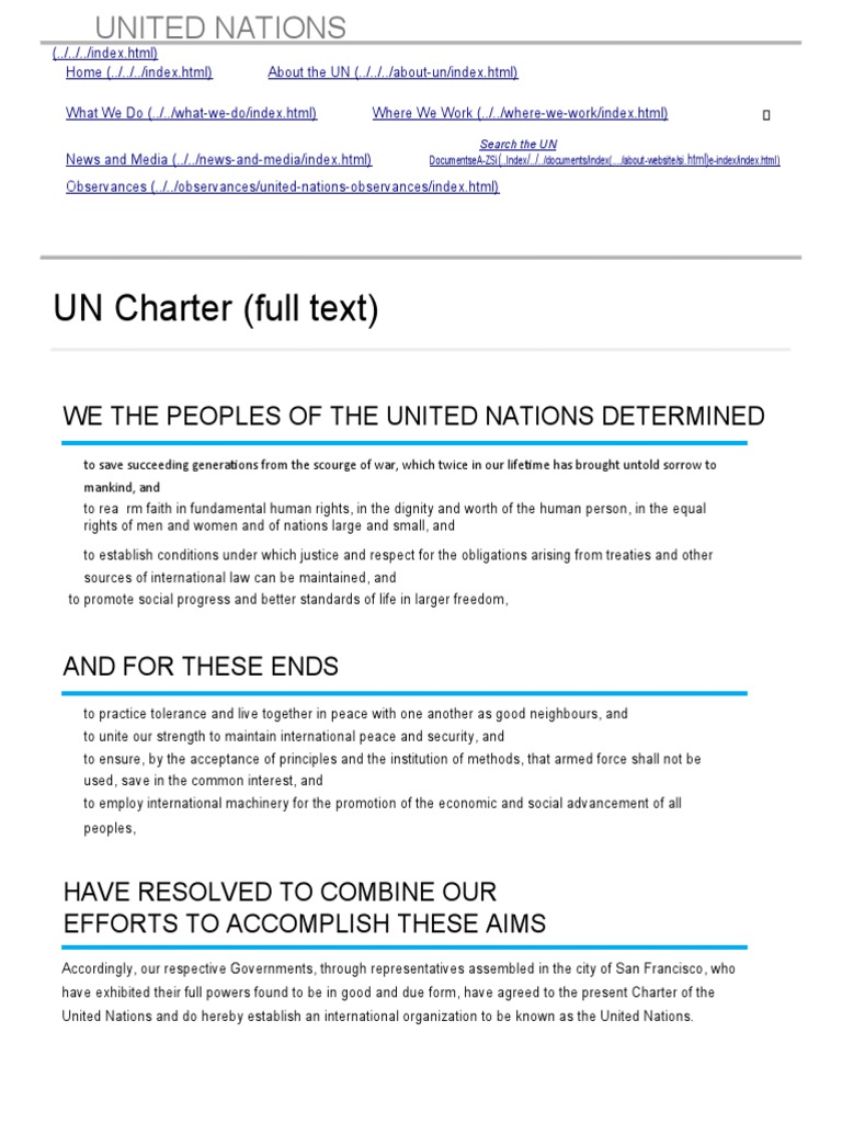 UN Charter: Key Principles & Purposes | PDF | United Nations General ...