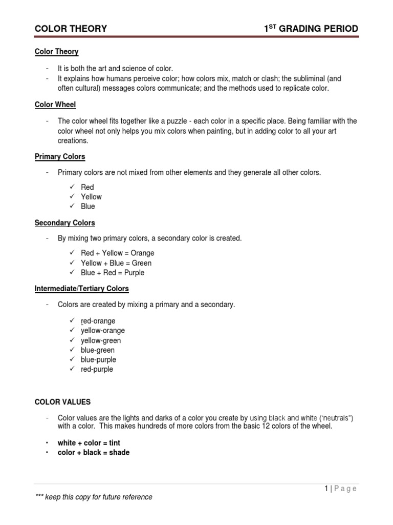 Color Theory Hand-Outs | PDF | Yellow | Color
