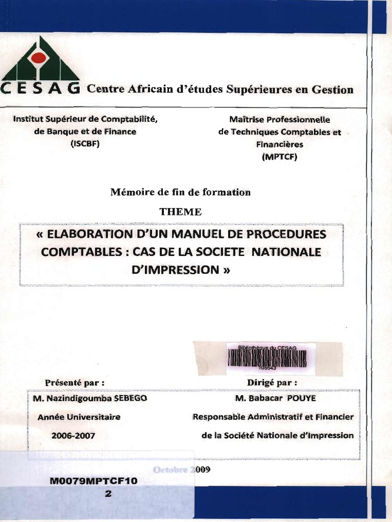 Elaboration D'un Manuel de Procédures Comptables | PDF | Comptabilité ...