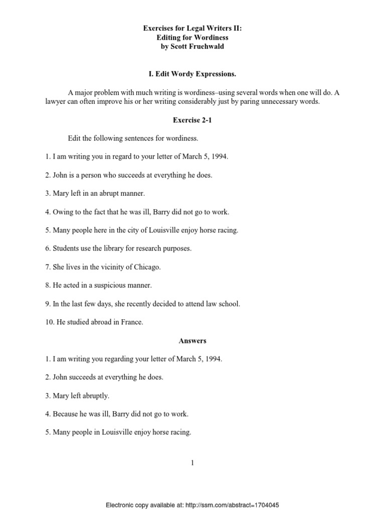 Exercise2 wordiness | Sentence (Linguistics) | Subject (Grammar)