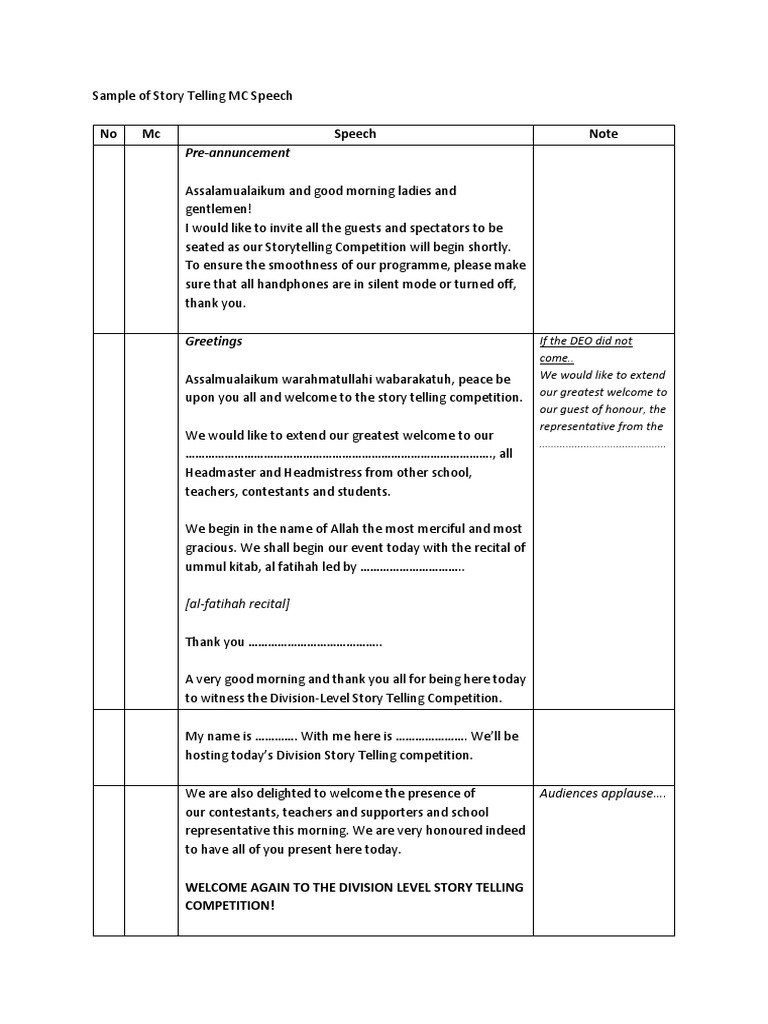Sample of Story Telling MC Speech | PDF