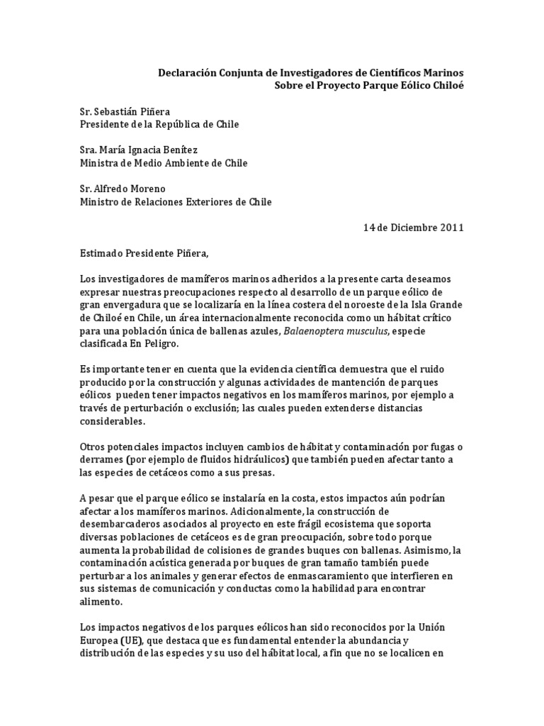 Carta Cientificos A Piñera | PDF | Cetáceos | Chile