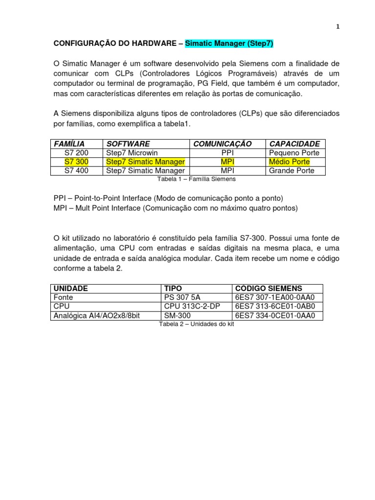 COPI 3 Step7 Configuracao Do Hardware | PDF | Controlador lógico programável | Entrada/Saída