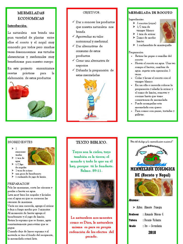 Triptico Mermeladas Ecologicas | PDF | Limonada | Cocina occidental