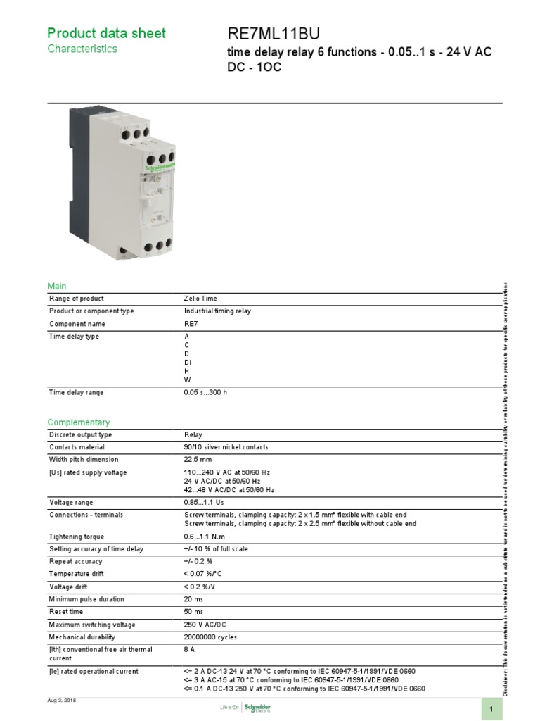 Zelio Timer Relays - RE7ML11BU PDF | PDF | Relay | Alternating Current
