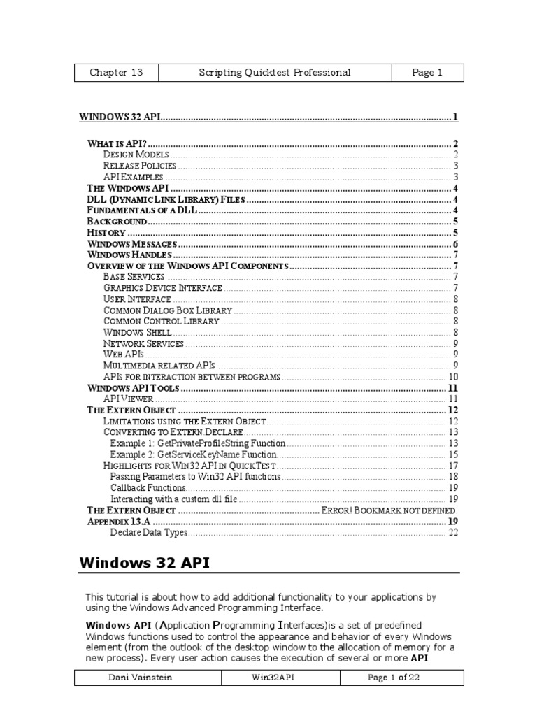Scripting Qtp Ch13 Win32api Pdf Library Computing Application Programming Interface