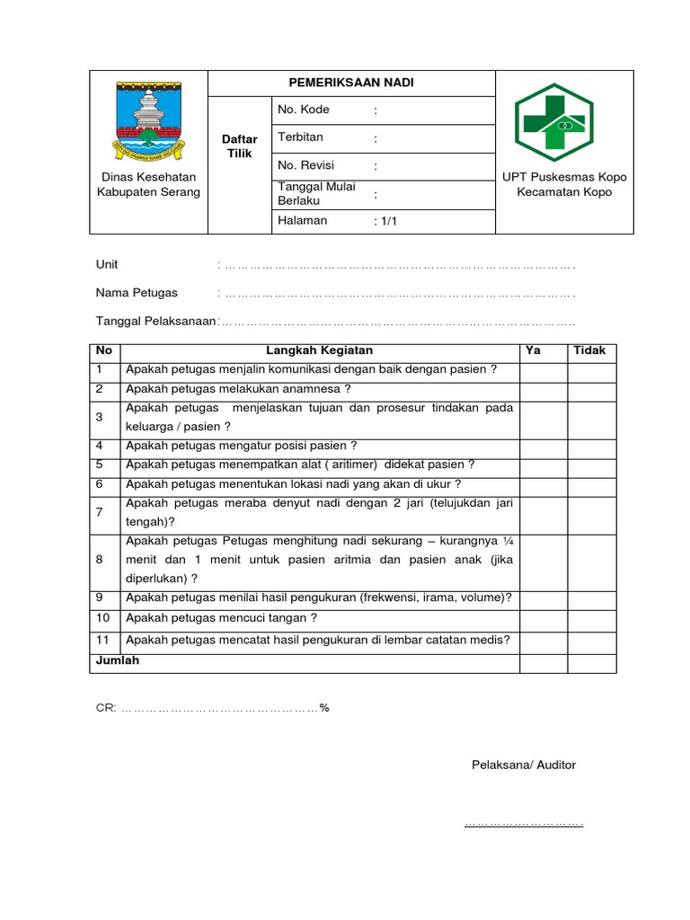 Daftar Tilik Pemeriksaan Nadi | PDF | Sains & Matematika