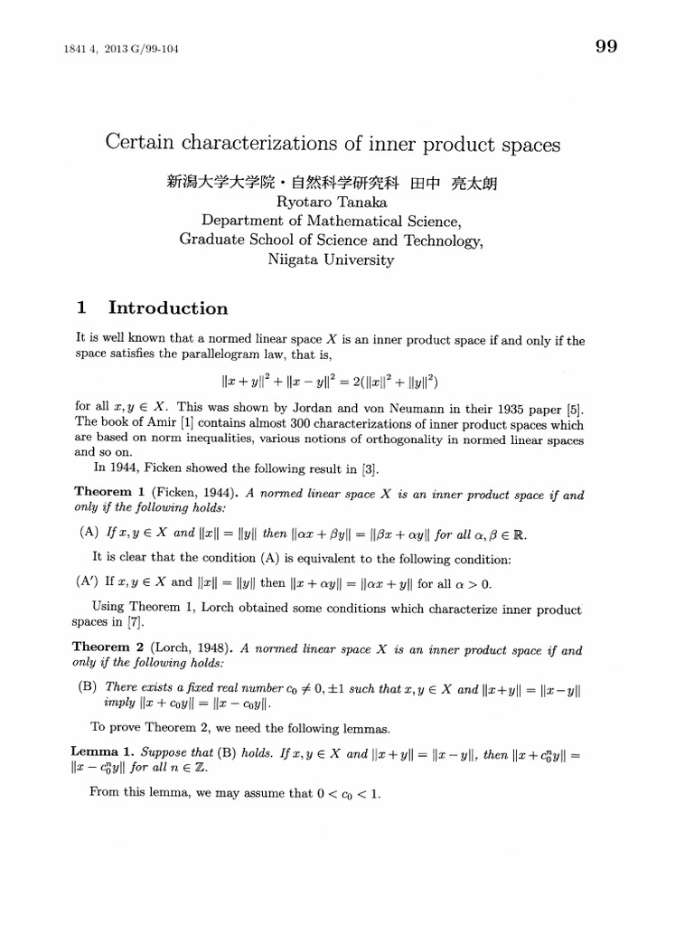 Characterizations Certain Spaces Pdf Norm Mathematics Vector Space