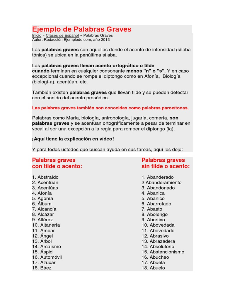 Palabras Graves