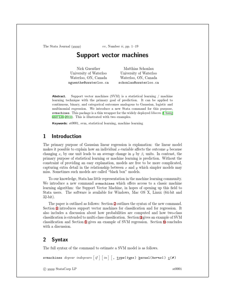 Support Vector Machines (SVM) Models in Stata | PDF | Support Vector Machine | Cross Validation ...