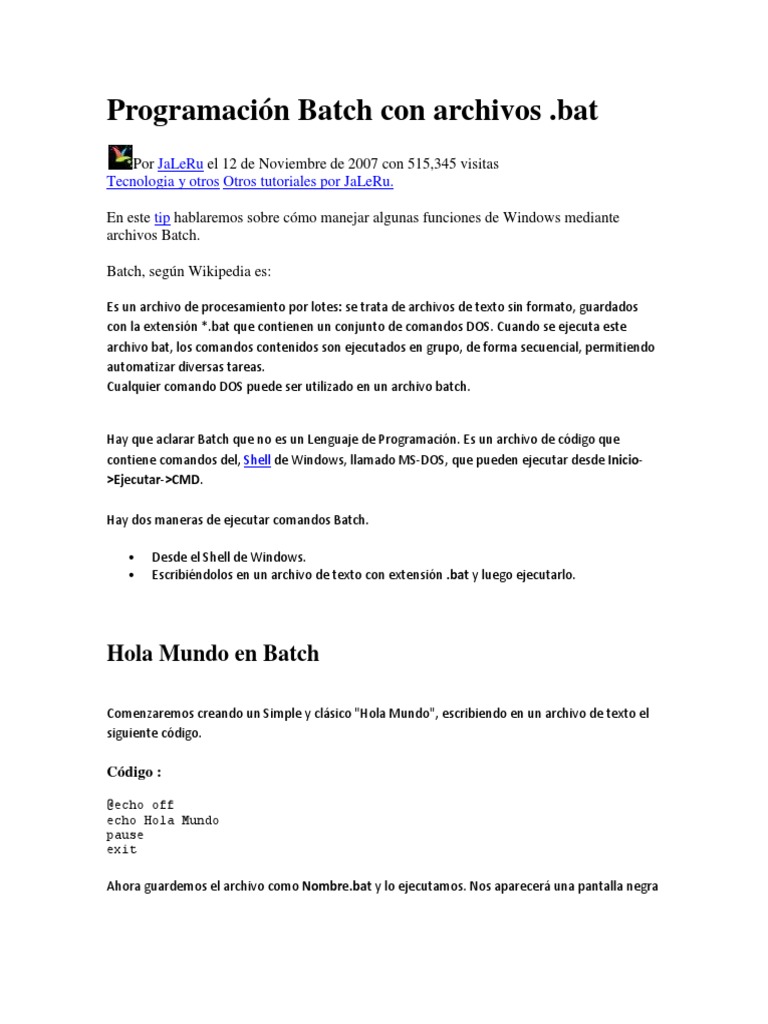 Programación Batch Con Archivos | PDF | Ingeniería Informática | Compatibles con PC Ibm