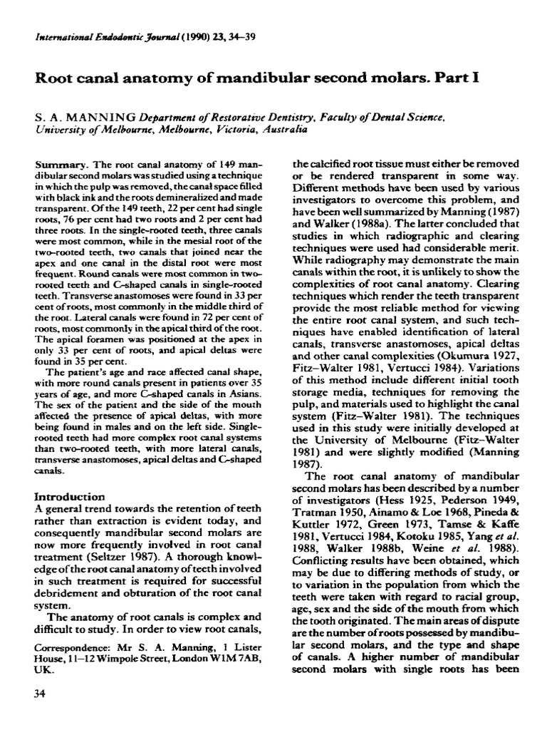 Manning - Root Canal Anatomy in 2nd MDB Molars | PDF | Tooth ...