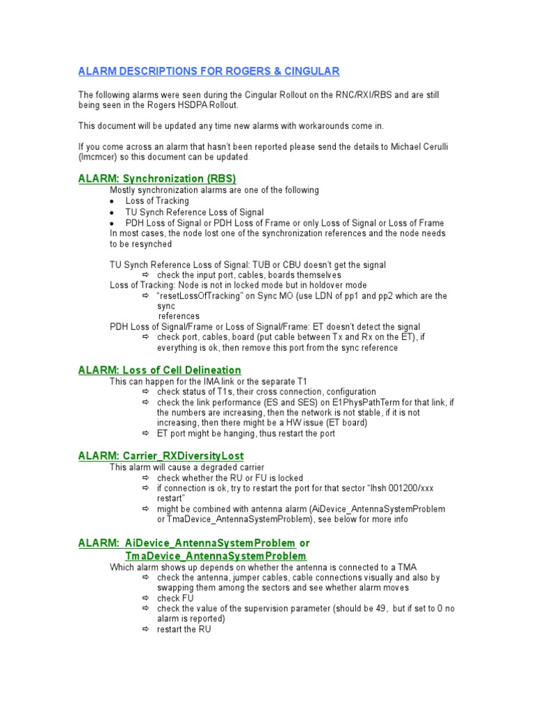 Alarm Descriptions | PDF | Antenna (Radio) | Electronic Circuits