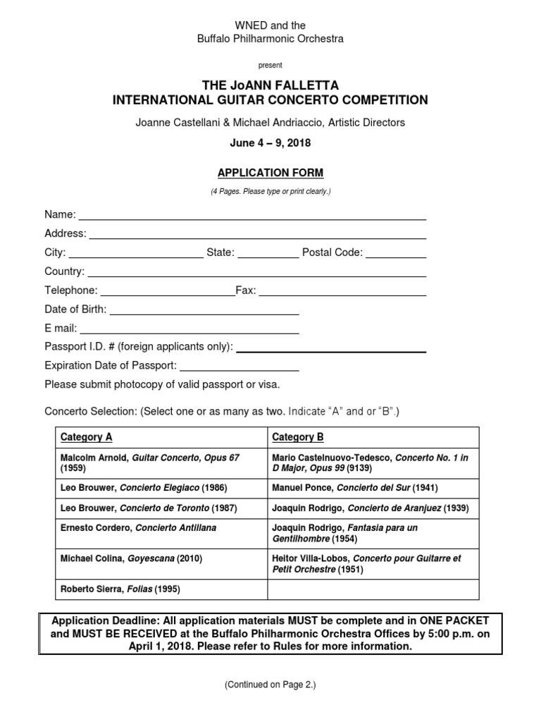 Application Form 2018 | PDF | Concerto | Classical Music