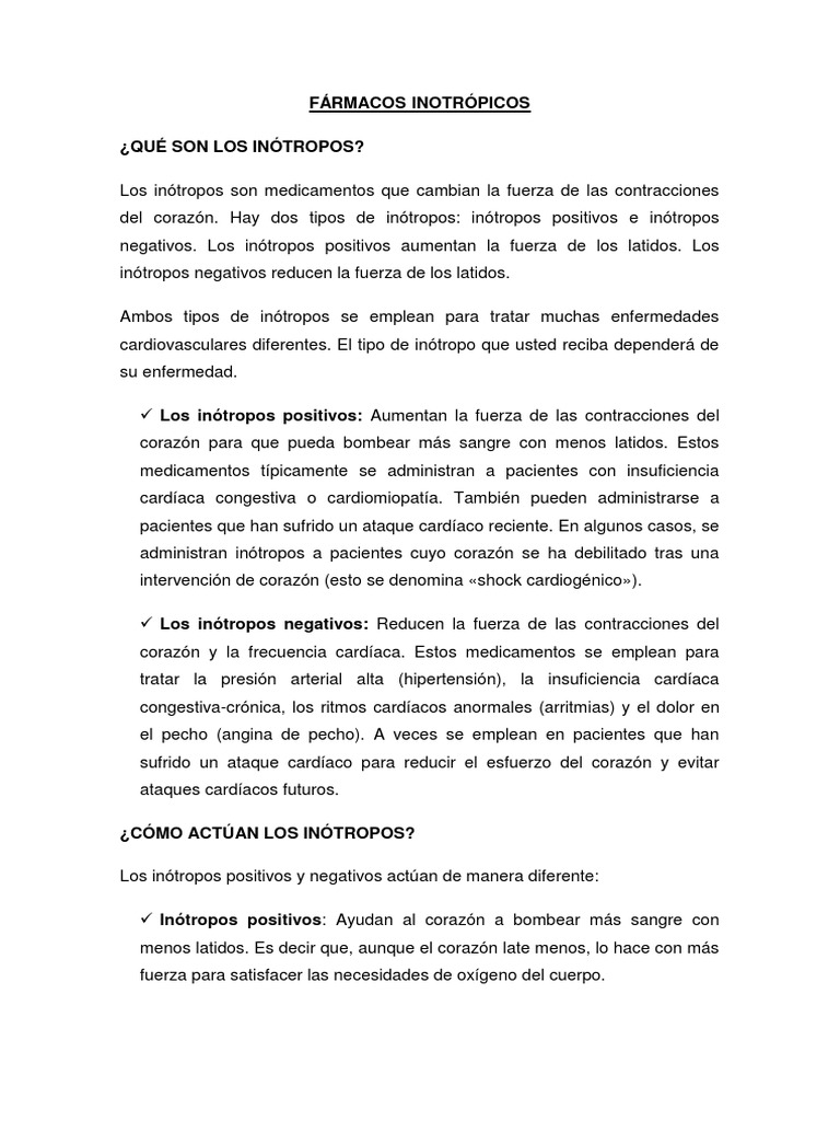 Fármacos Inotrópicos | PDF | Corazón | Hipertensión
