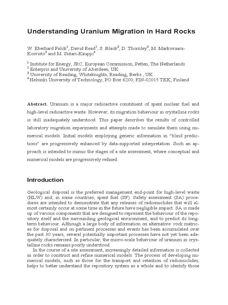 Understanding Uranium Deposits | PDF | Solubility | Chemical Kinetics