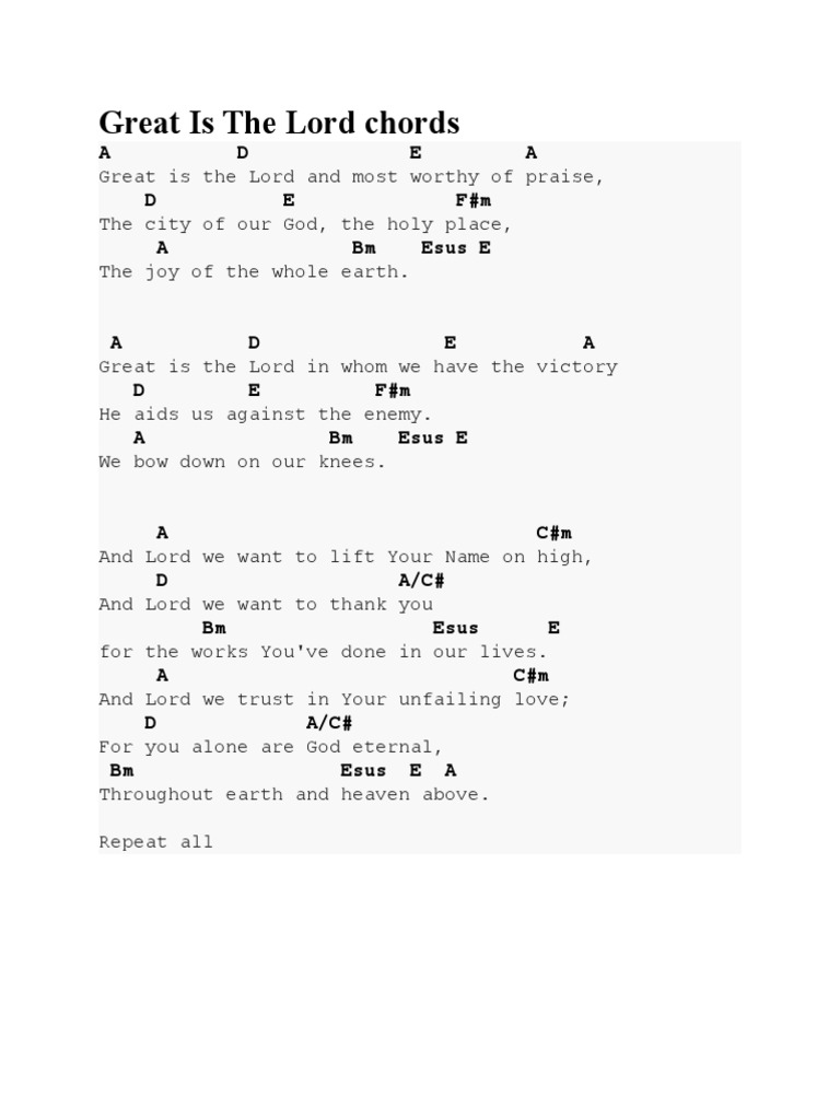 Great Is The Lord Chords | PDF | Religious Belief And Doctrine | Theology