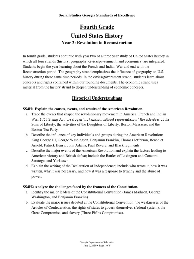 Social Studies 4th Grade Georgia Standards | PDF | American Revolution ...