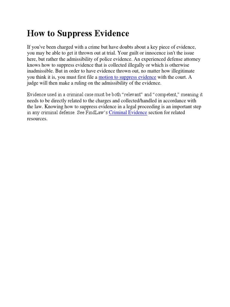 Motion To Suppress Evidence | PDF