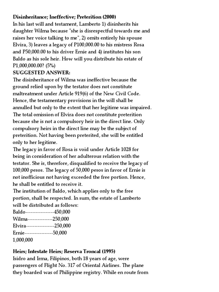 Disinheritance Ineffective Preterition (2000) | PDF | Will And ...