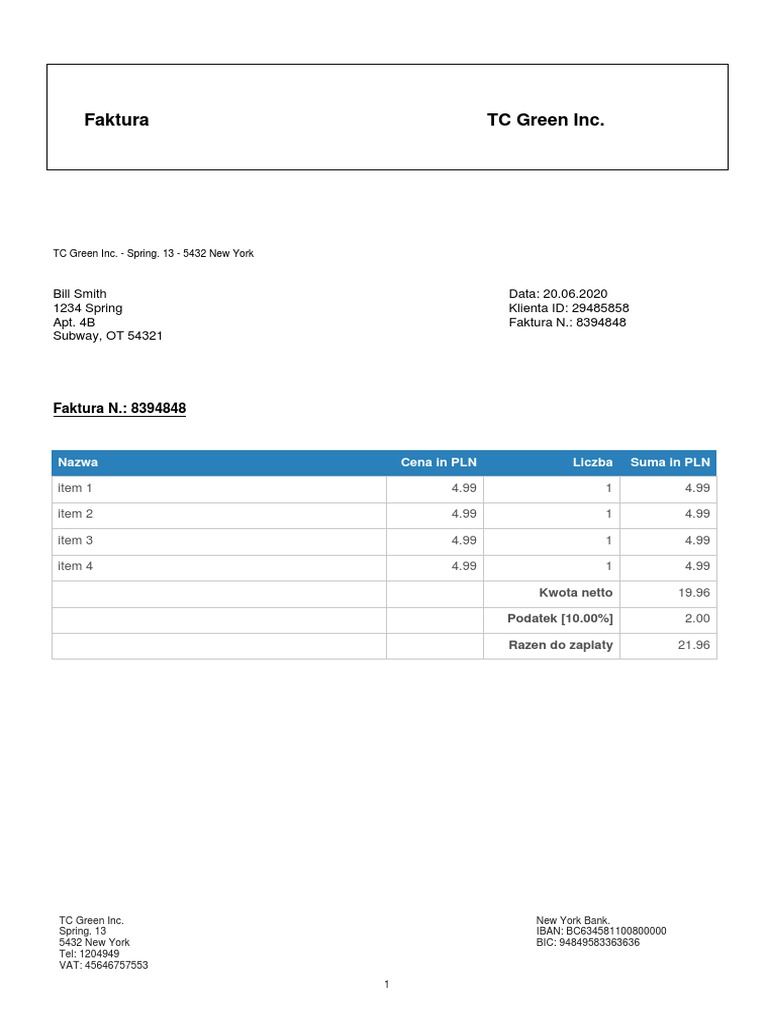 Gratis Faktura Template | PDF