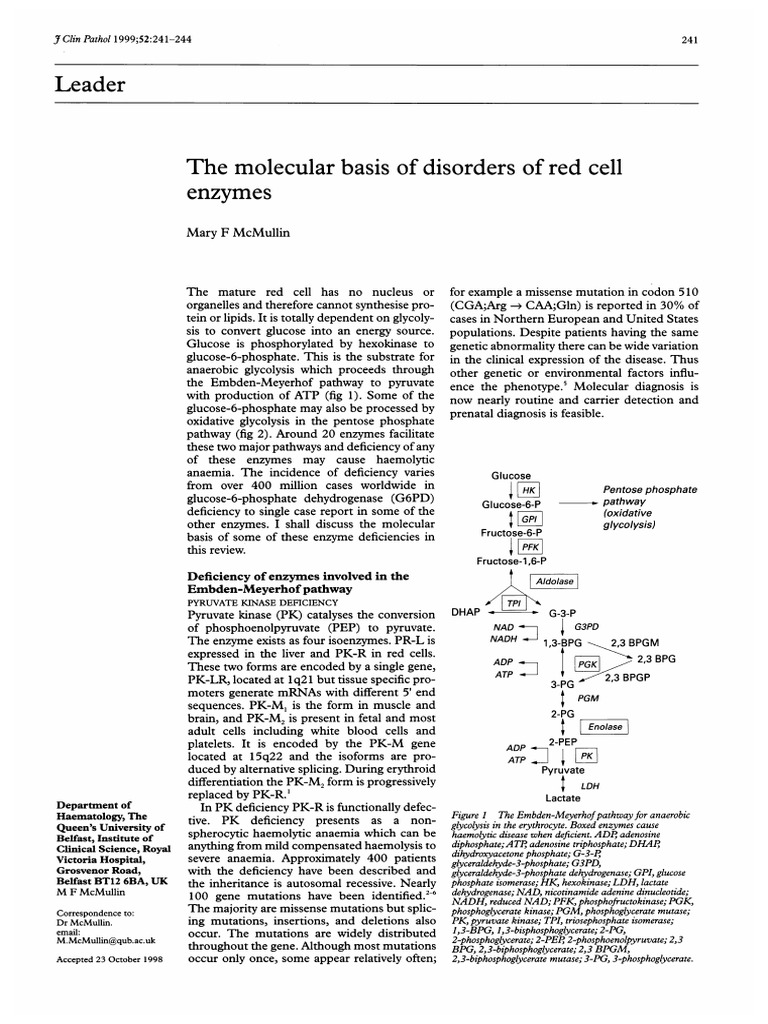 1999, JCP REVIEW The Molecular Basis of Disorders of Red Cell Enzymes ...