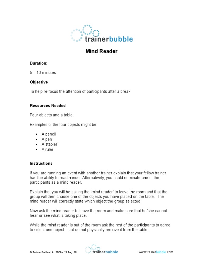 Mind Reader Training Game | PDF