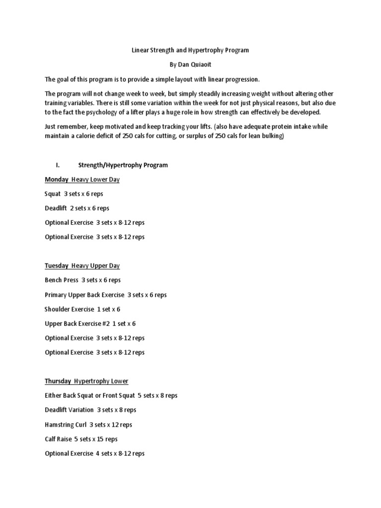 Linear Strength and Hypertrophy Program 1 | PDF | Muscle Hypertrophy ...