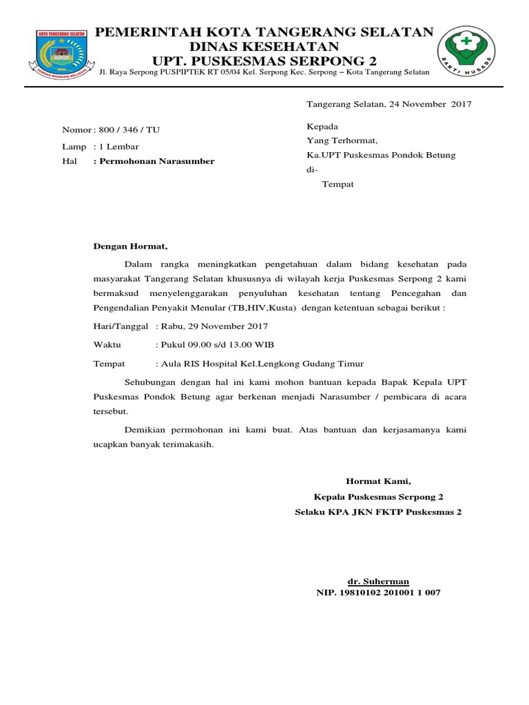 Surat Permohonan Narsum | PDF