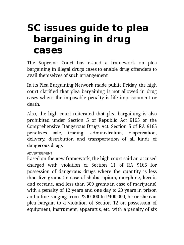 SC Issues Guide to Plea Bargaining in Drug Cases | Plea Bargain ...
