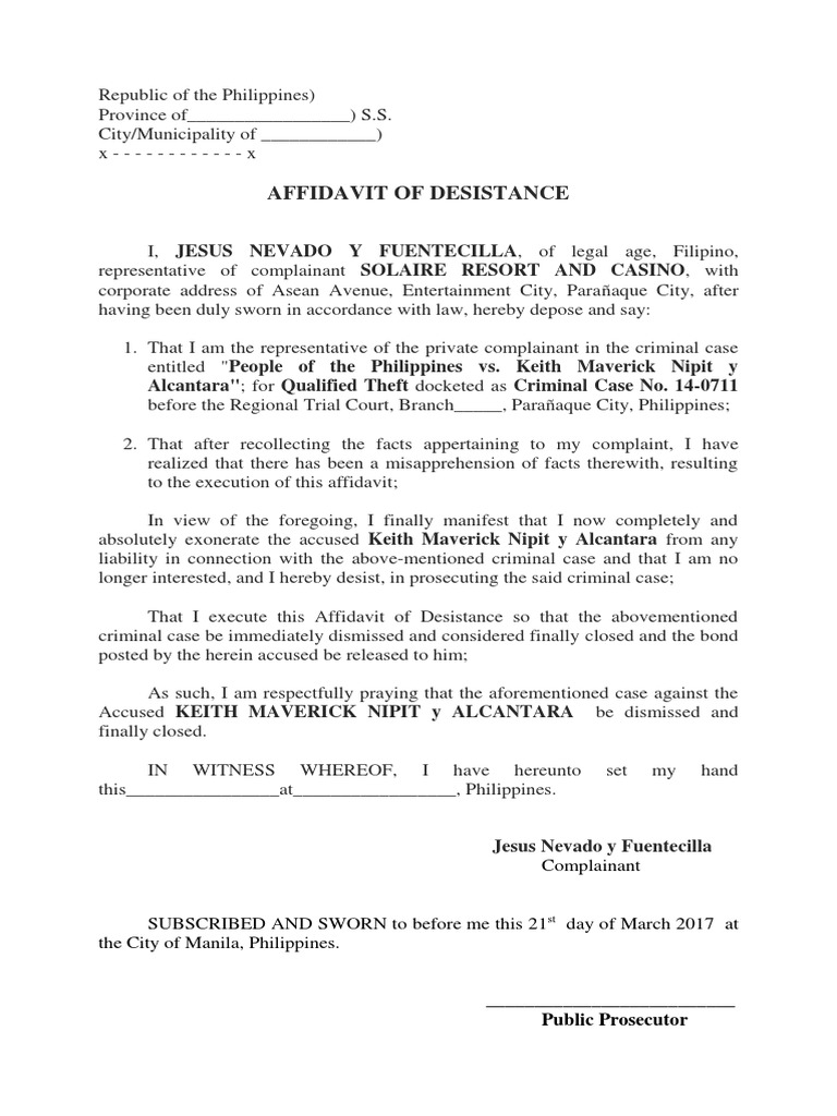 Affidavit of Desistance | PDF
