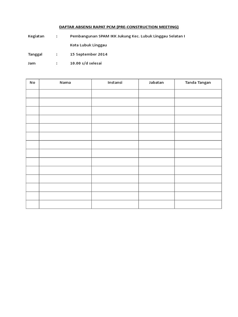 Daftar Absensi Rapat PCM | PDF