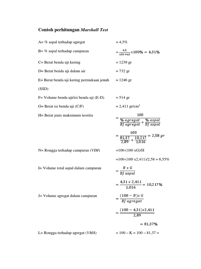 Perhitungan Marshall Test Aspal | PDF