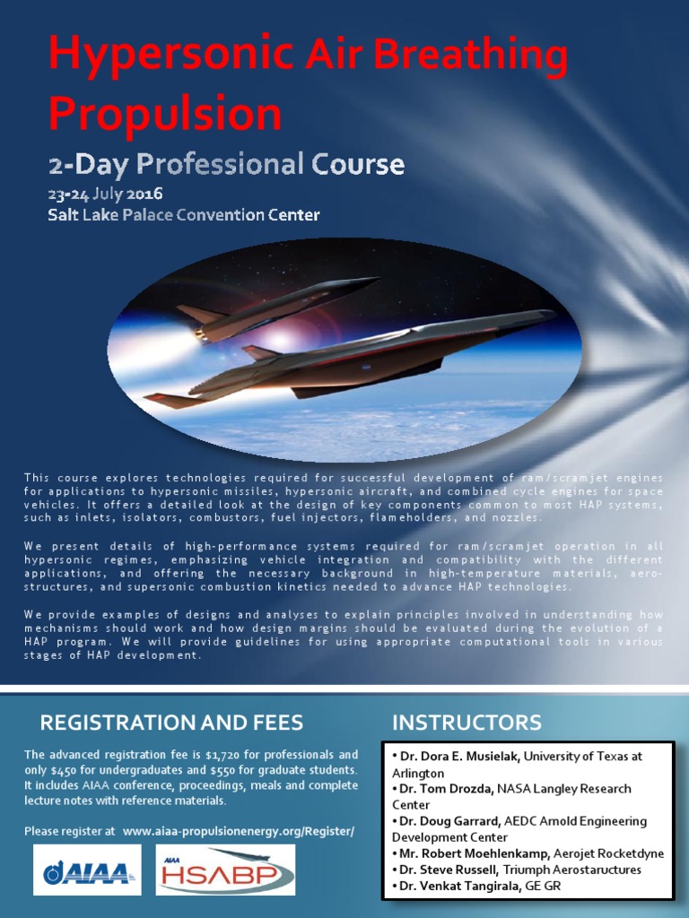 Hypersonic Air Breathing Propulsion Course | PDF | Propulsion ...