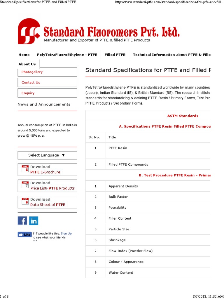 Standard Specifications For PTFE and Filled PTFE | PDF | Extrusion ...