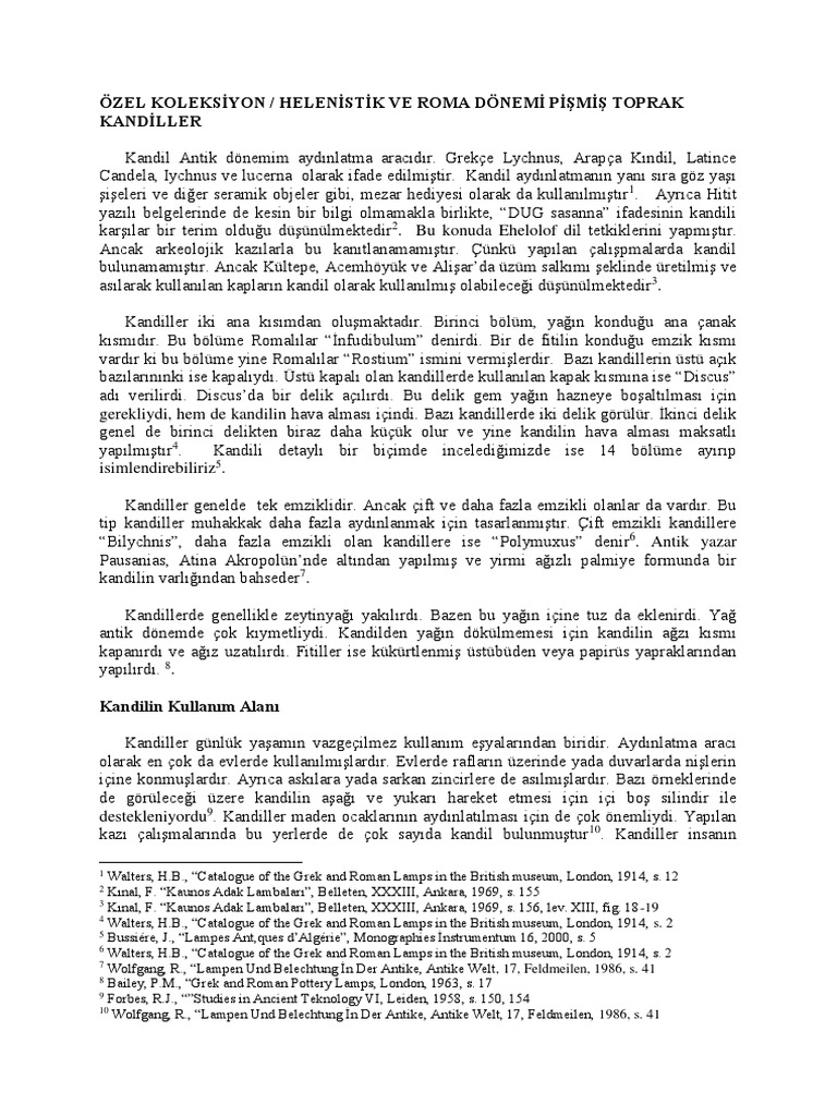 Hellenistik Ve Roma Pişmiş Toprak Kandilleri | PDF