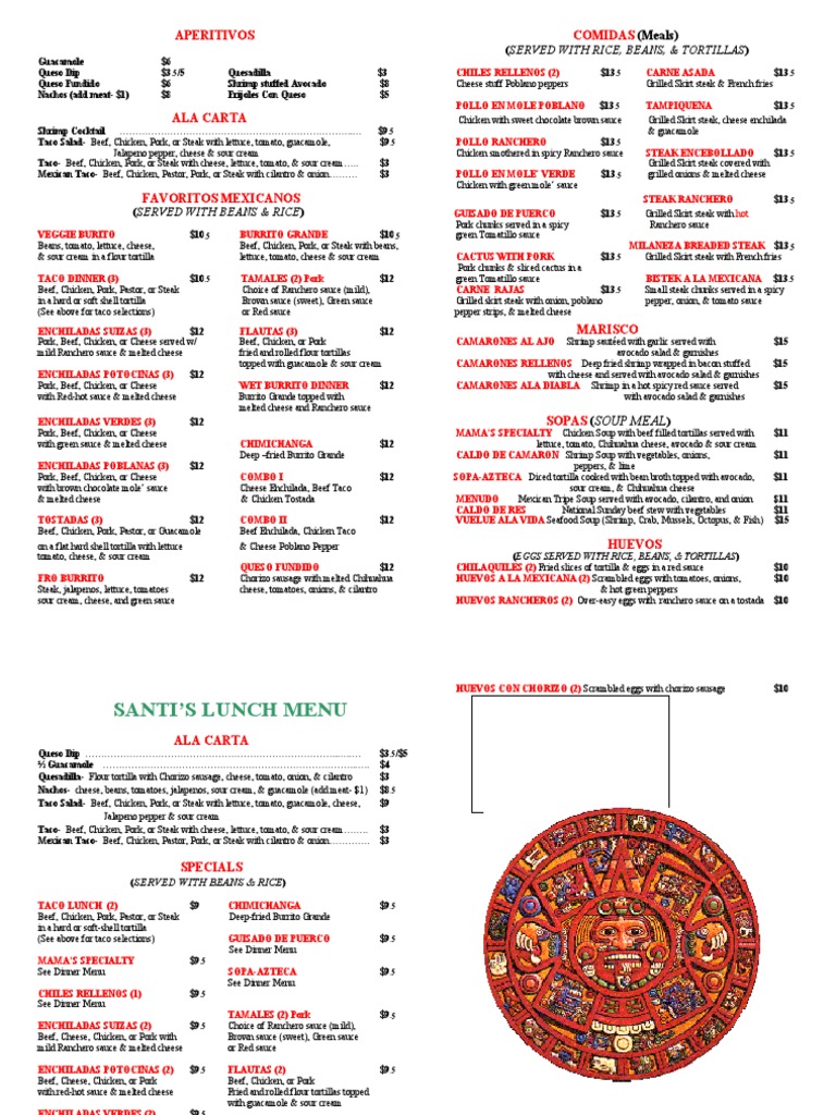 Santi's Mexican Restaurant Menu | PDF | Burrito | Taco