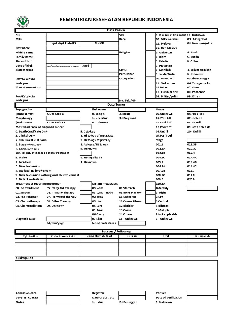Form Srikandi - Updated Canreg5 | PDF | Metastasis | Therapy