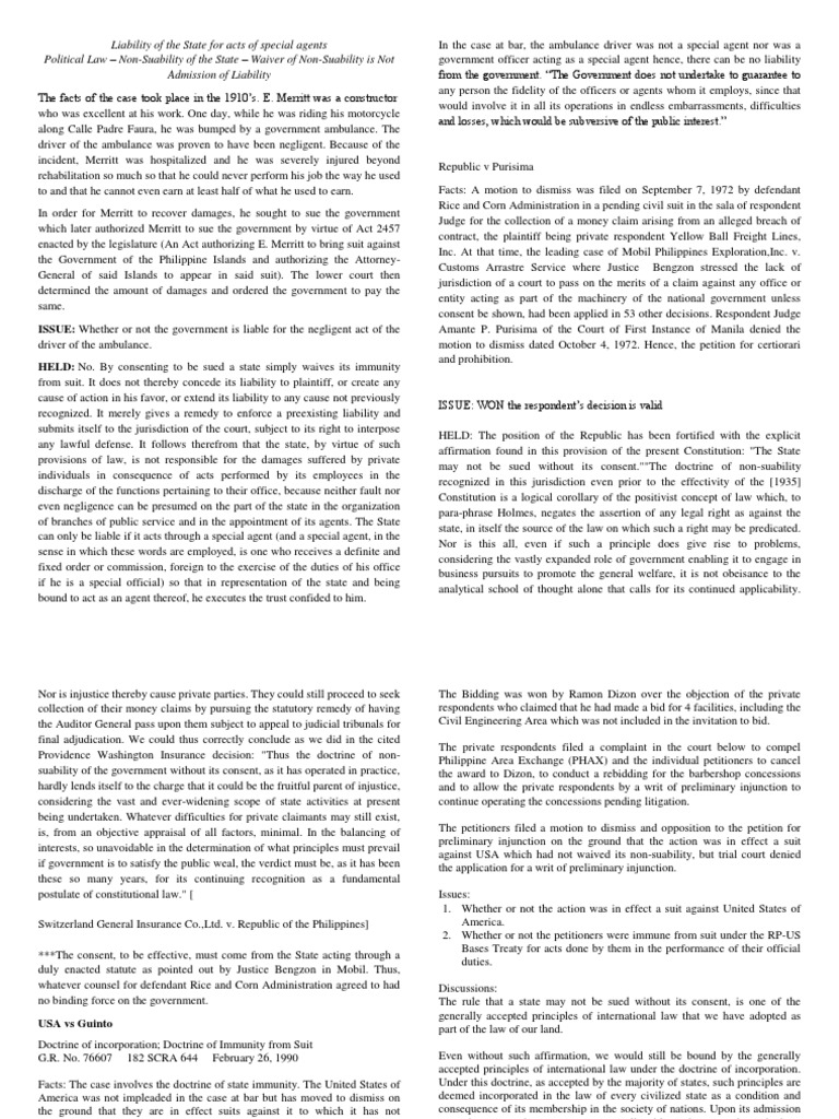 Liability of The State For Acts of Special Agents Political Law - Non ...