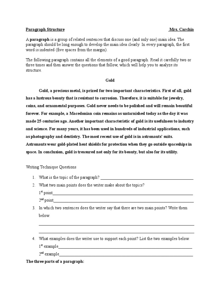 Paragraph Structure-Gold | PDF | Paragraph | Gold